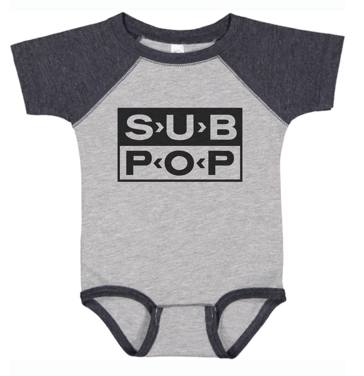 Sub Pop - Grey Baseball Logo Onesie w/Heather Black Sleeves - Sub Pop ...